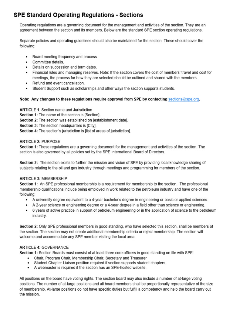 SPE Standard Operating Regulations Sections - 15 Jan 2024 | Download Free PDF | Banks ...