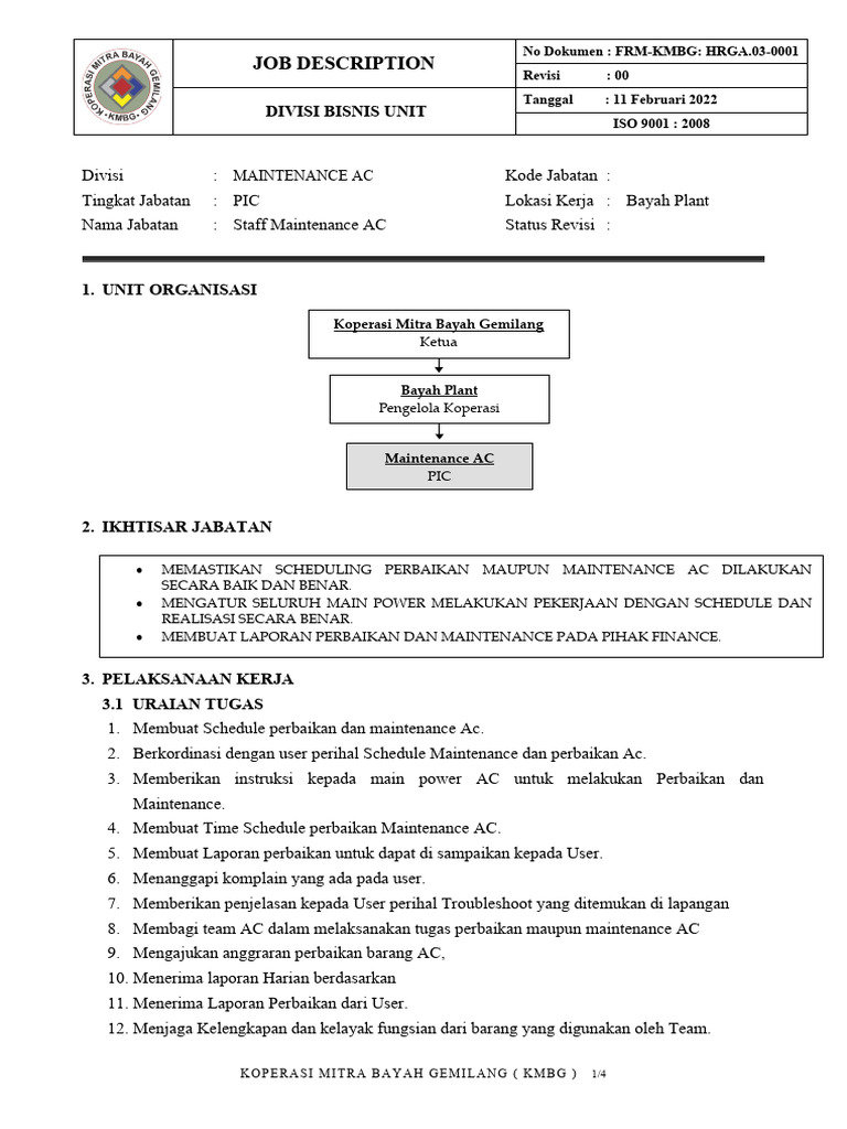 Form Jobdesk Ac KMBG | PDF