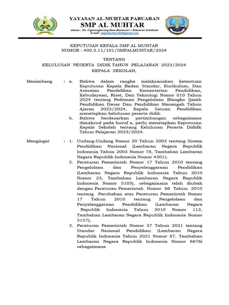 Draf SK Kepsek Kelulusan 2024 | PDF