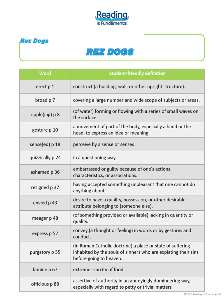 Rez Dogs Vocabulary Guide | Download Free PDF | Religious Belief And ...