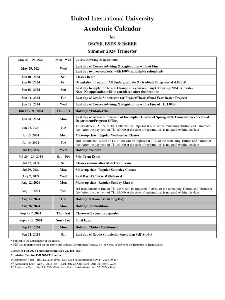 UIU Summer 2024 Academic Calendar | PDF | Academic Term | Schools