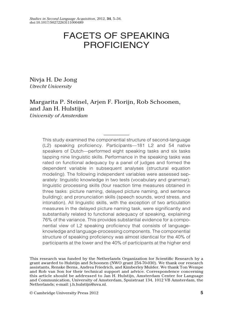 Speaking Proficiency | PDF | Second Language | Fluency