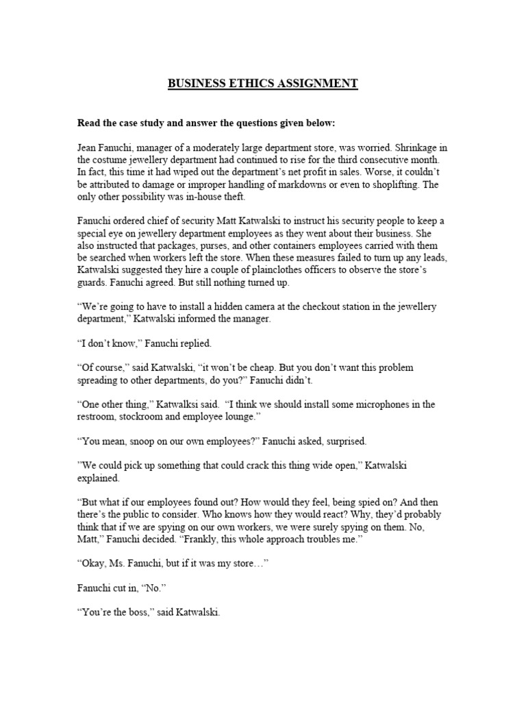 Business Ethics Case Study Analysis | PDF