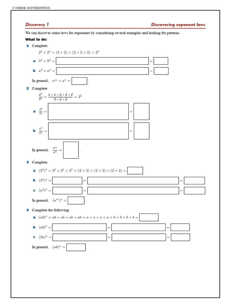 Exponents Activity Sheet | PDF