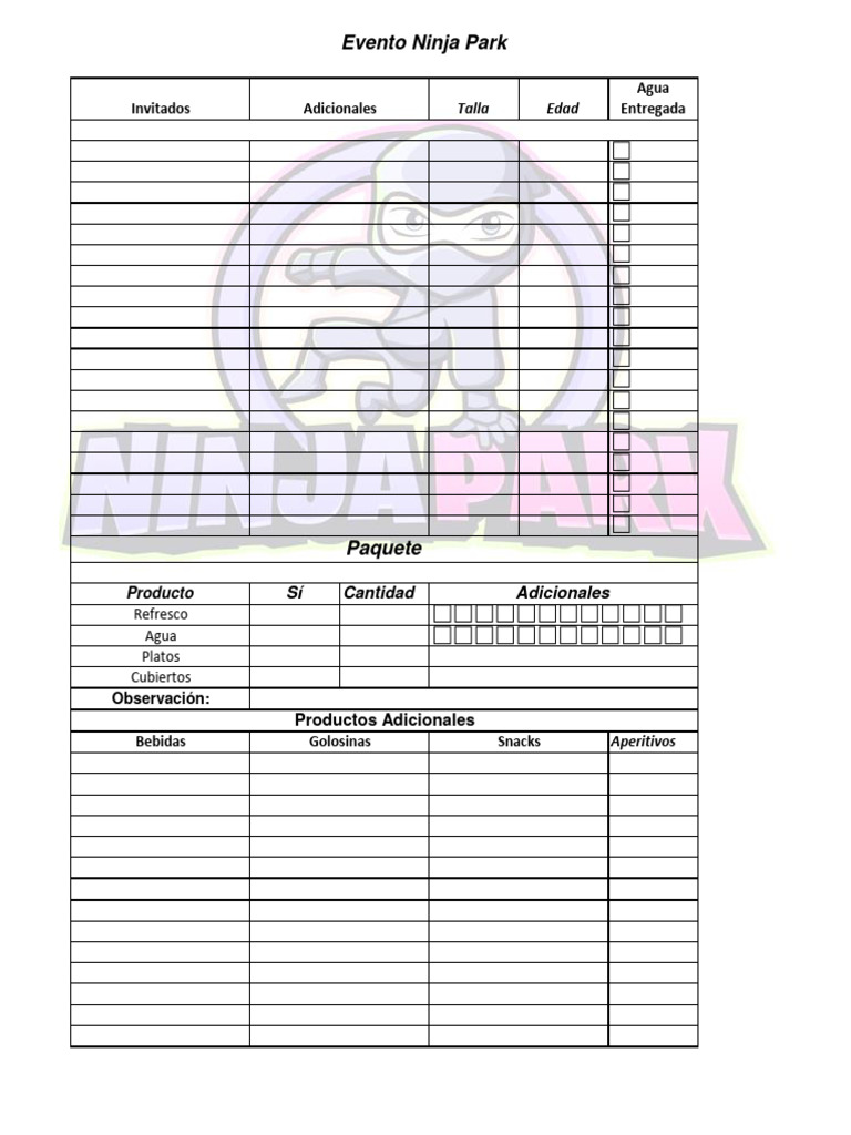Formato Eventos Ninja Park | PDF