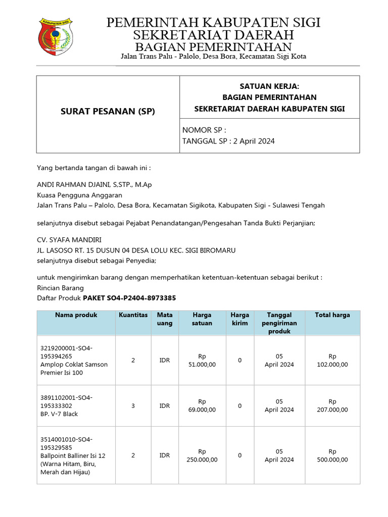 Form Surat Pesanan - Barang2 | PDF