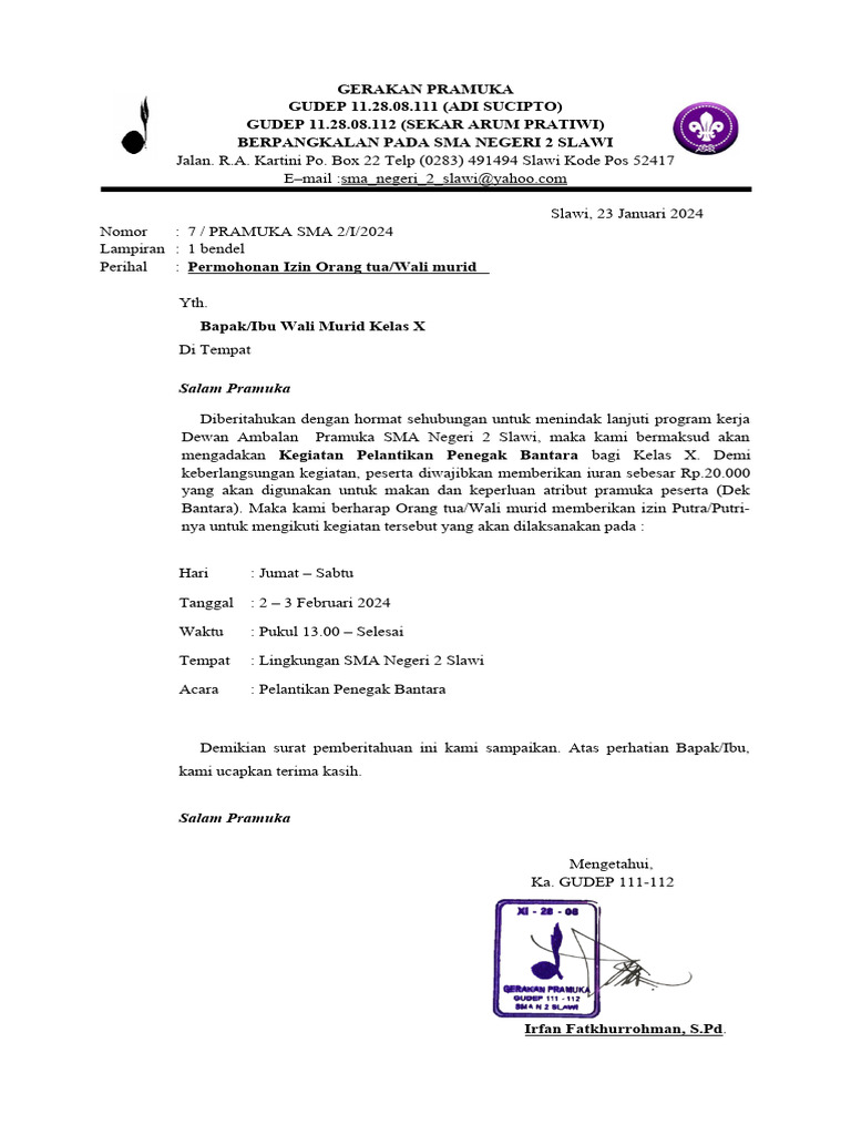 Surat Perizinan Ortu | PDF