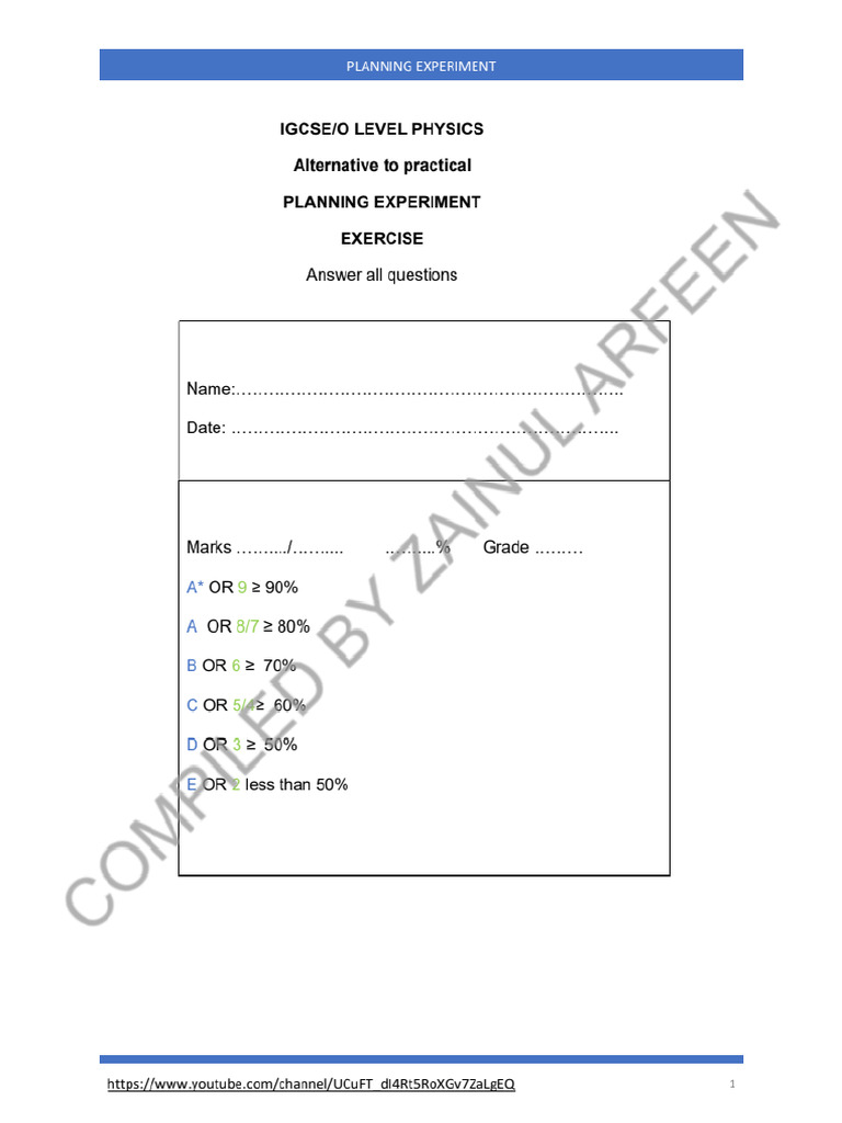 IGCSE Physics Classified Planning Experiment - Watermark | PDF