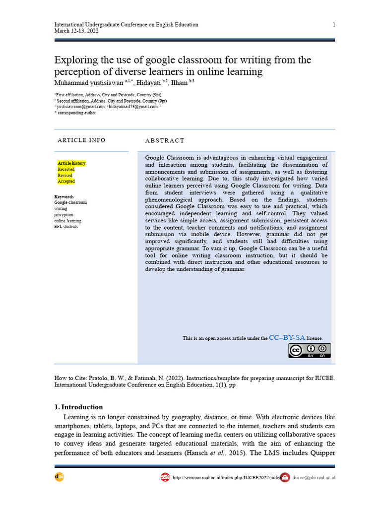 Full Exploring The Use of Google Classroom For Writing From The Perception of Diverse Learners ...