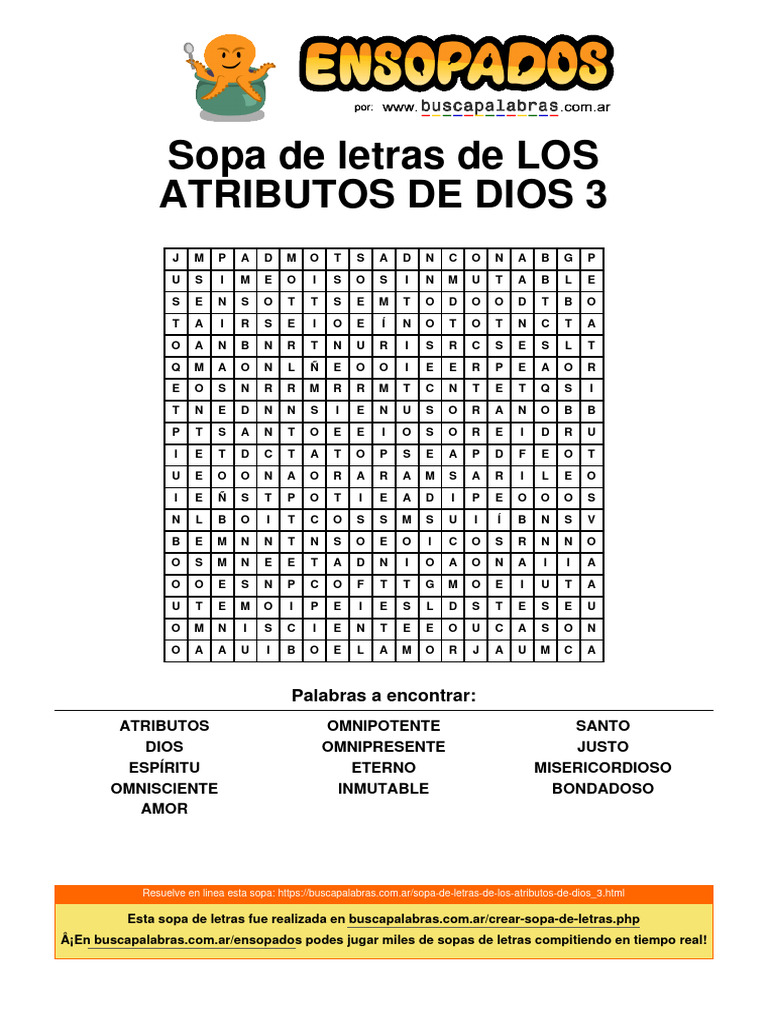 Sopa de Letras de Los Atributos de Dios - 3 | PDF