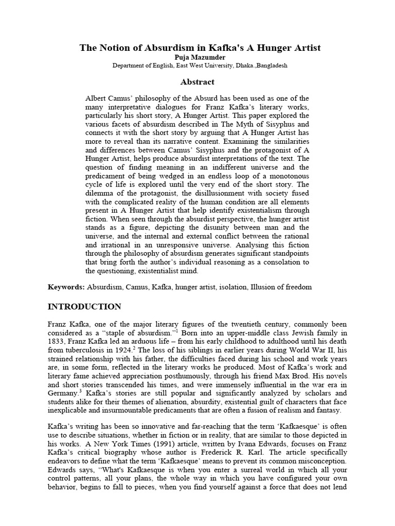 Absurdism in Kafka's A Hunger Artist | PDF | Existentialism | Franz Kafka
