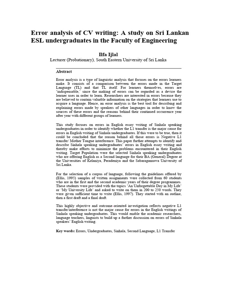 Error Analysis of CV Writing | PDF | Second Language | Learning