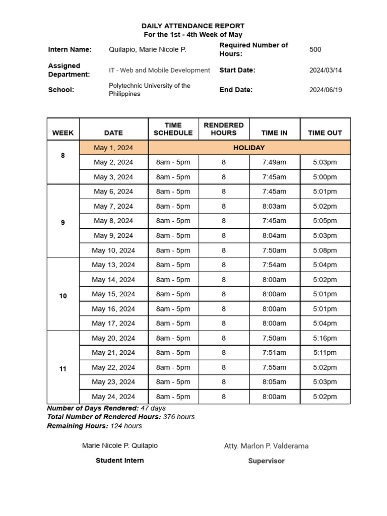 May - June DTR 1 | PDF