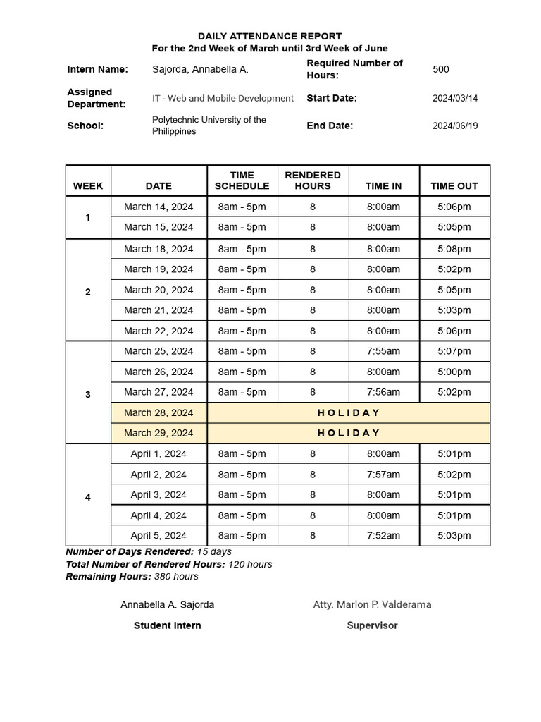 Daily Attendance Report 1 | PDF