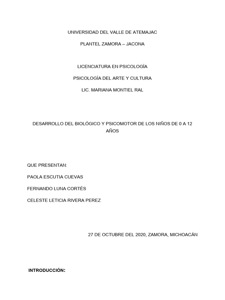 Desarrollo Motriz y Biológico | PDF | Sicología | Aprendizaje