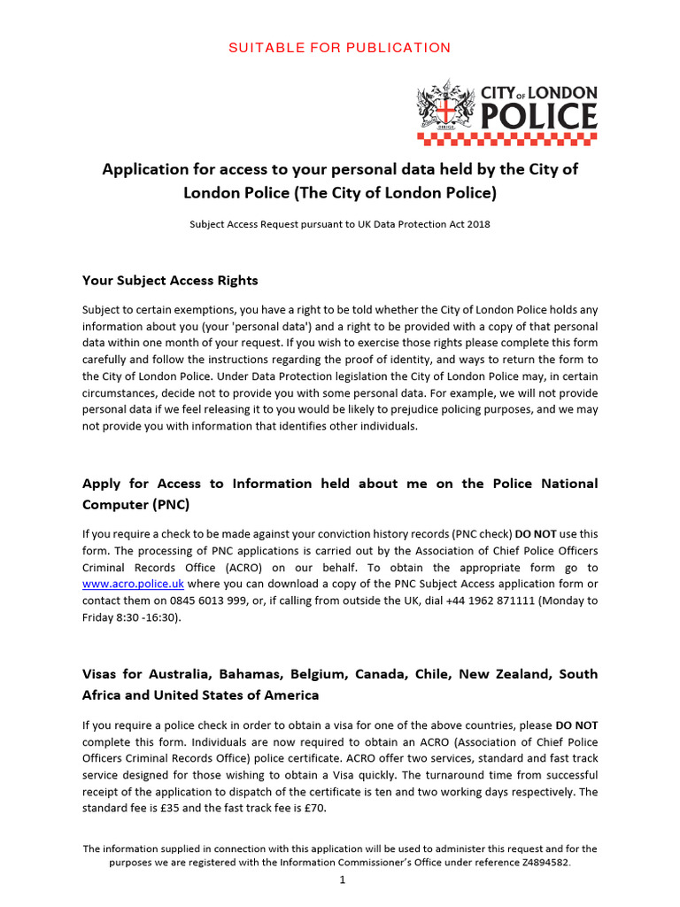 Subject Access Request Form | PDF | Criminal Record | Identity Document