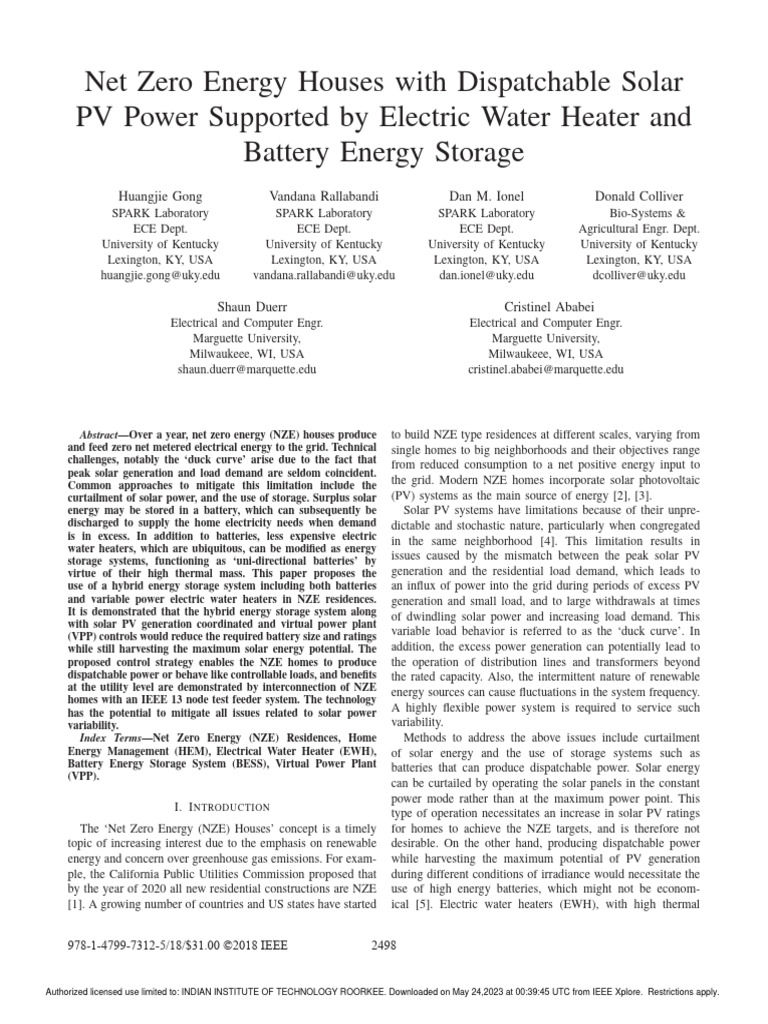 Net Zero Energy Houses With Dispatchable Solar PV Power Supported by ...