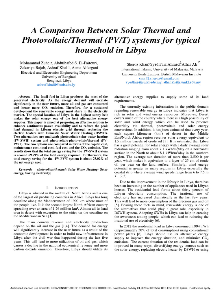 A Comparison Between Solar Thermal and Photovoltaic Thermal PV T ...