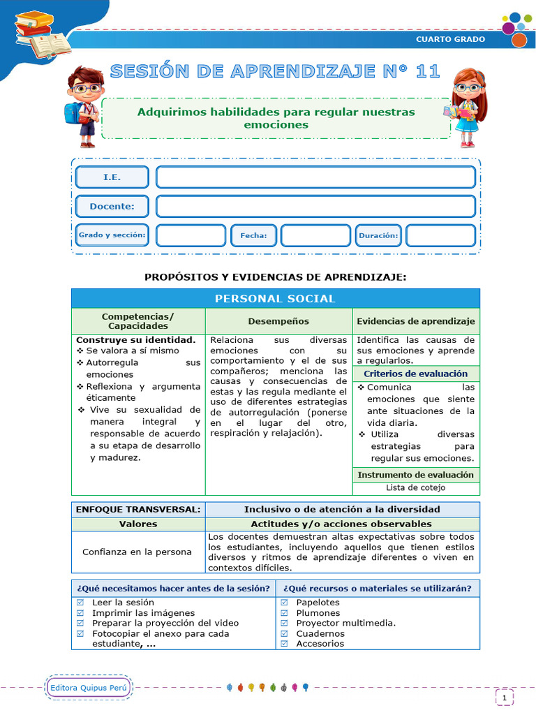 4TO GRADO Sesiones de Aprendizaje - Semana 2 - UD II - Editora Quipus Perú | PDF | Evaluación ...