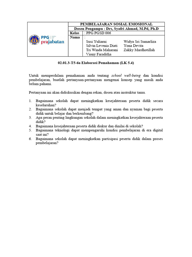 T5-6a Elaborasi Pemahaman (LK 5.4) PSE Kelompok 4 | PDF | Karier & Perkembangan