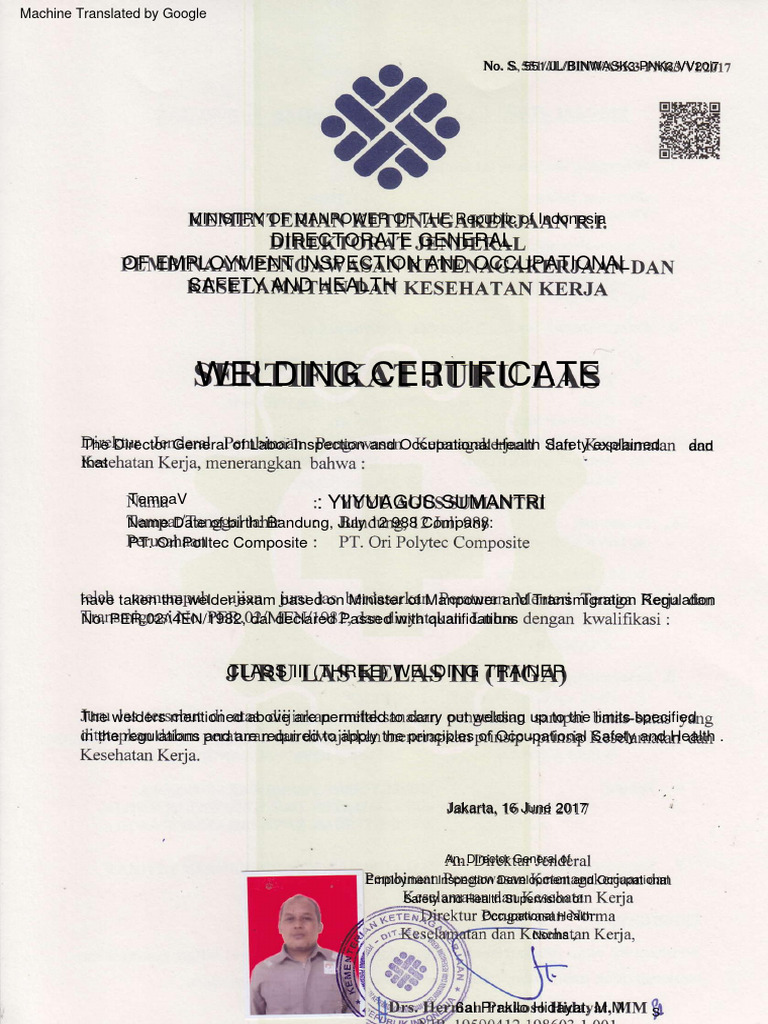 YUYU AGUS S WELDER CERTIFICATE - Pages-Deleted | PDF | Welding | Construction