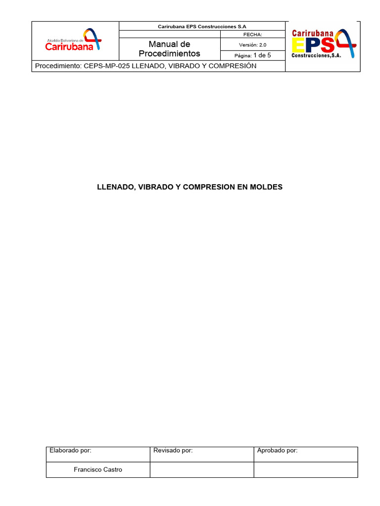 CEPS-PR-025 Llenado Vibrado y Compresión de Moldes Por Revisar | PDF