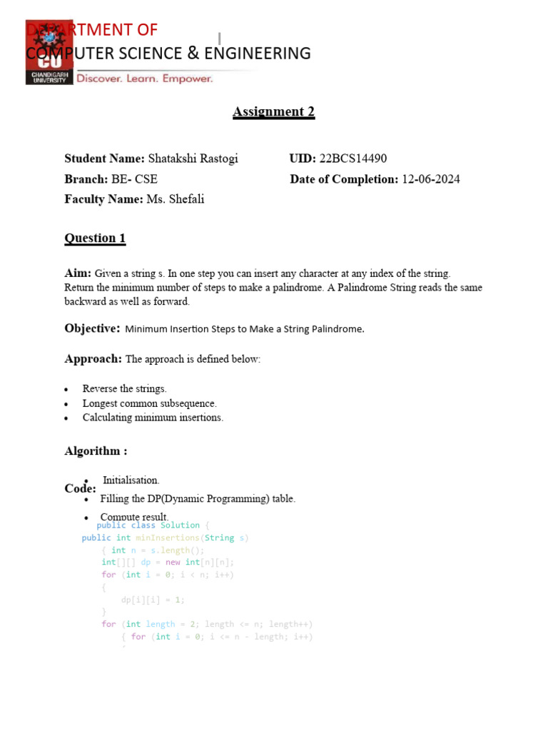 22bcs14490 ShatakshiRastogi2 Compressed | PDF | Time Complexity | String (Computer Science)