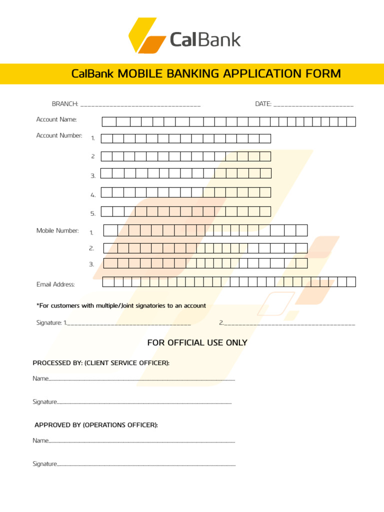 Calbank Mobile Banking Application Form | PDF