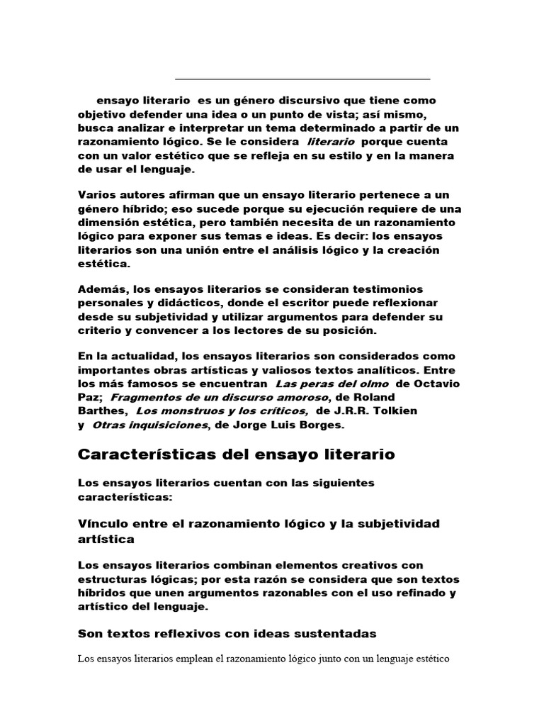 Qué es un ensayo literario | Descargar gratis PDF | Ensayos | Escritores