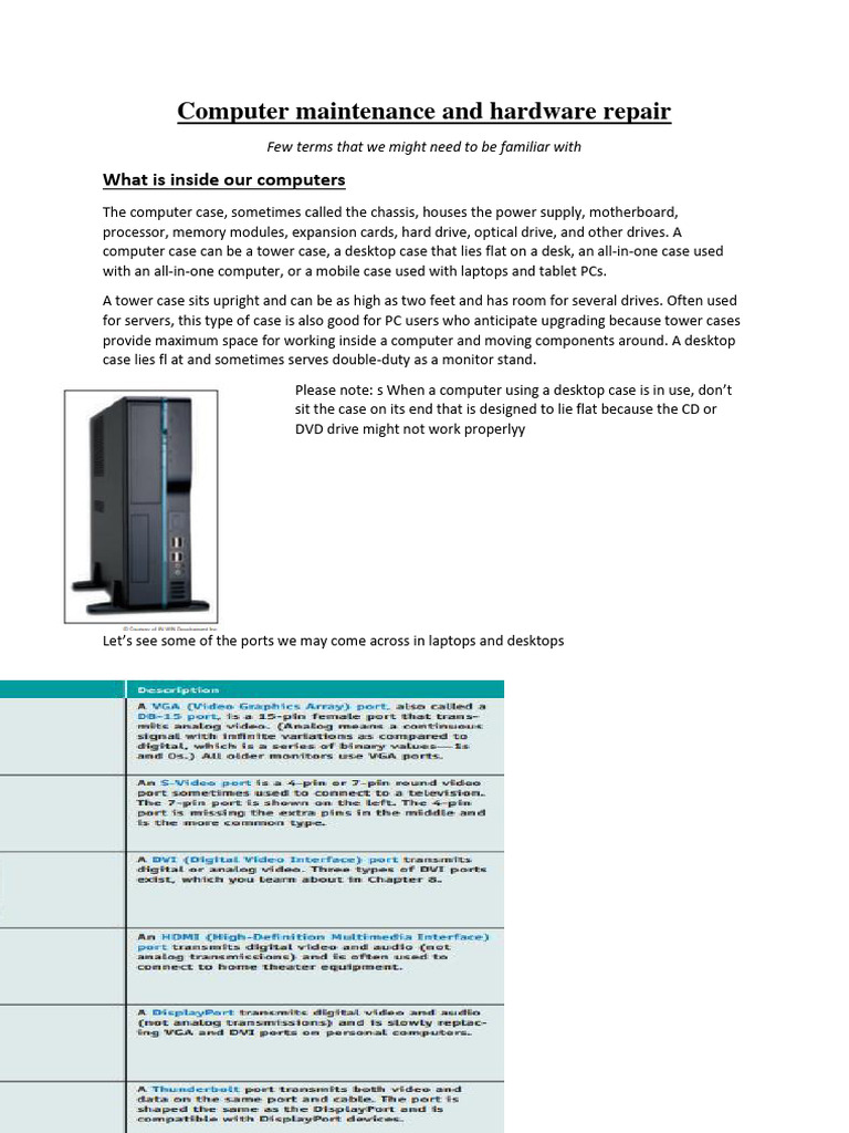 Computer Maintenance and Hardware Repairnotes | PDF | Bios | Laptop