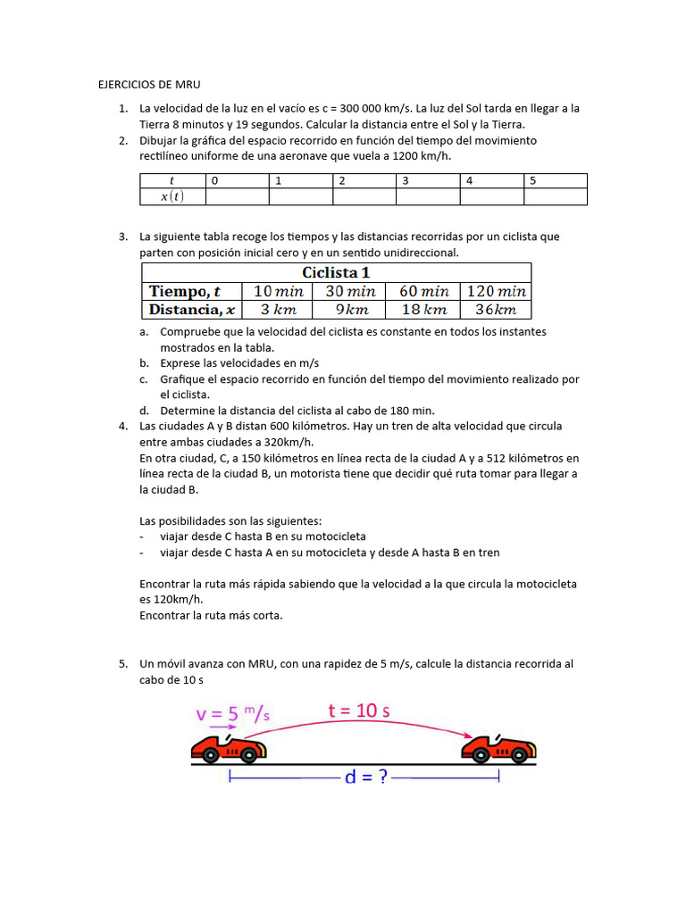 Ejercicios de Mru | PDF