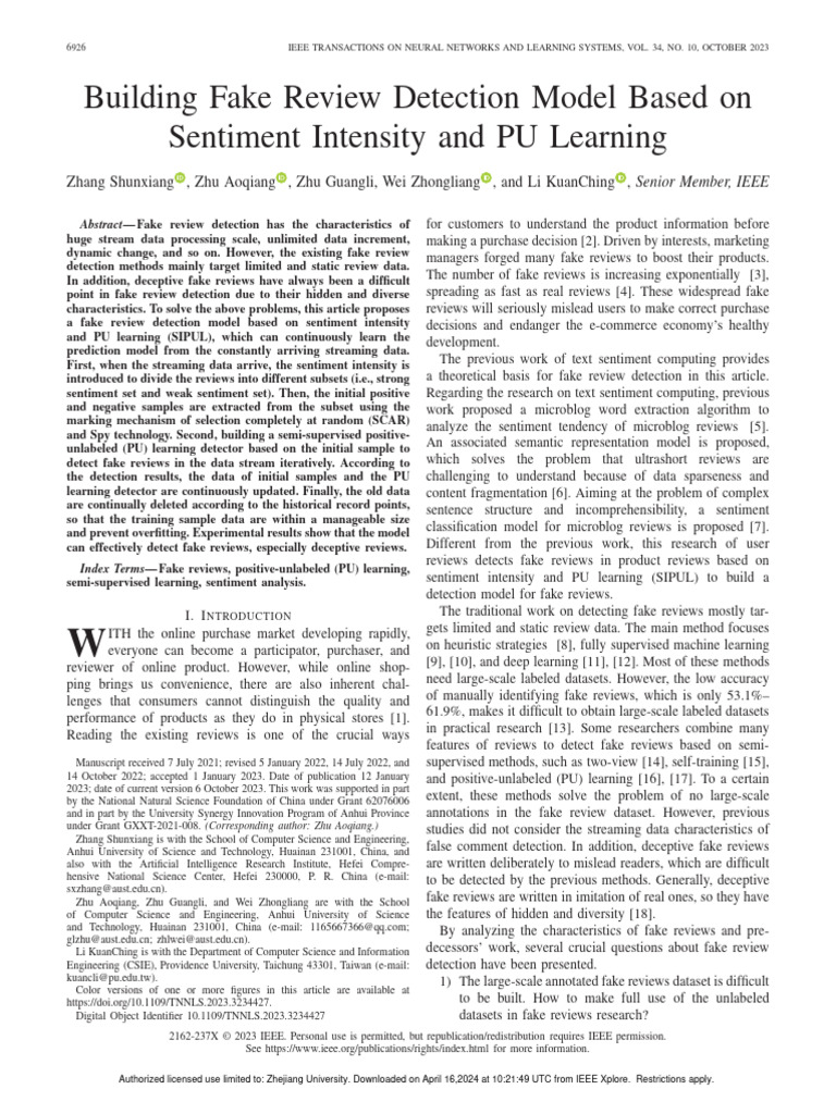Building Fake Review Detection Model Based On Sentiment Intensity and ...