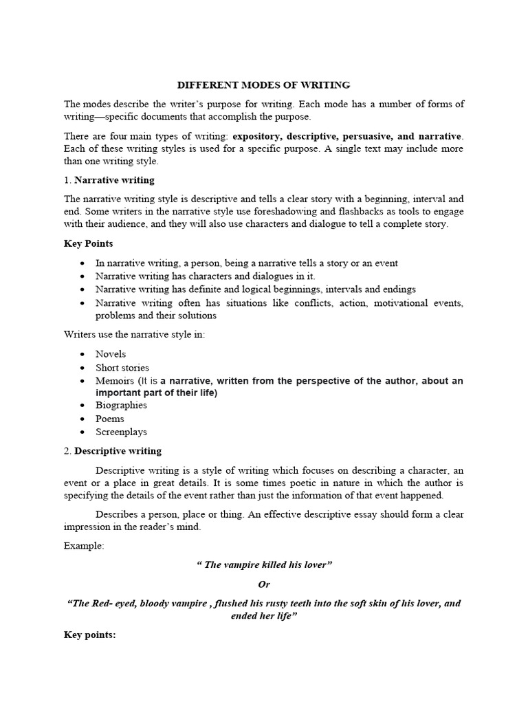 Different Modes of Writing | PDF | Narrative | Human Communication