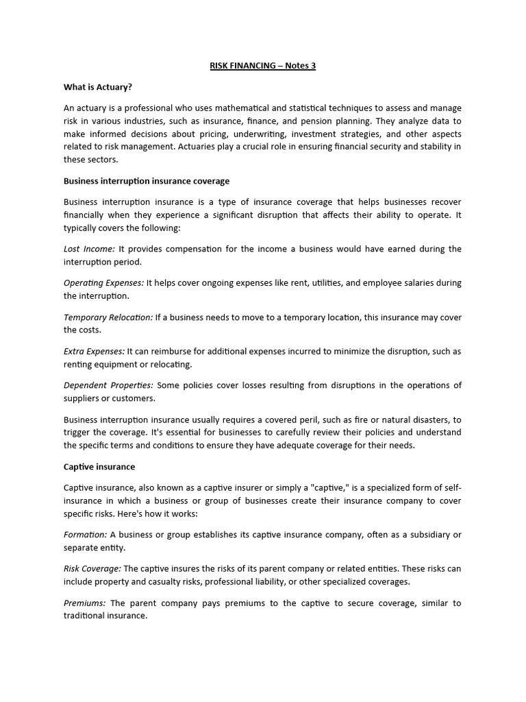 Risk Financing Notes 3 | PDF | Insurance | Surety