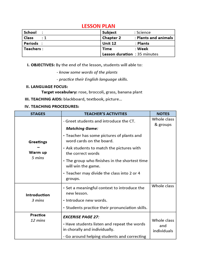 Amazing With Science 1 - Unit 12 - Unit 16 | PDF | Teachers | Lesson Plan