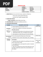 Lesson Plan Grade 1 Unit 1 - My Body | PDF | Lesson Plan | Cognitive ...