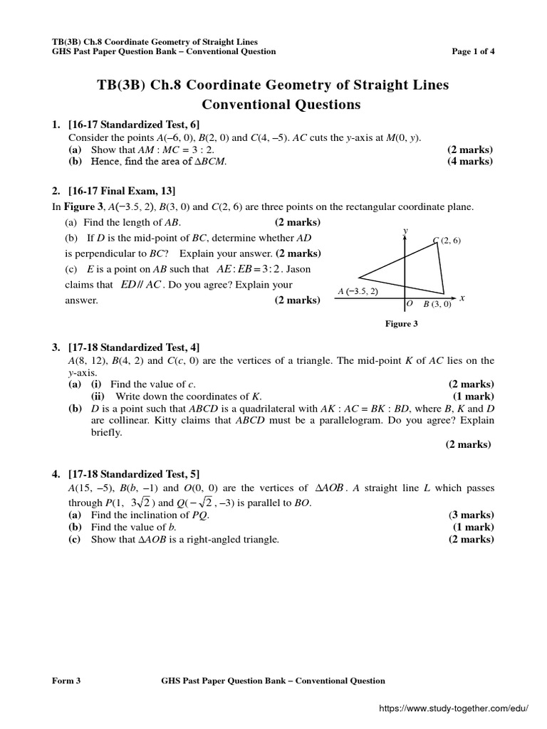Coordinate Geometry Questions for GHS | PDF | Line (Geometry ...