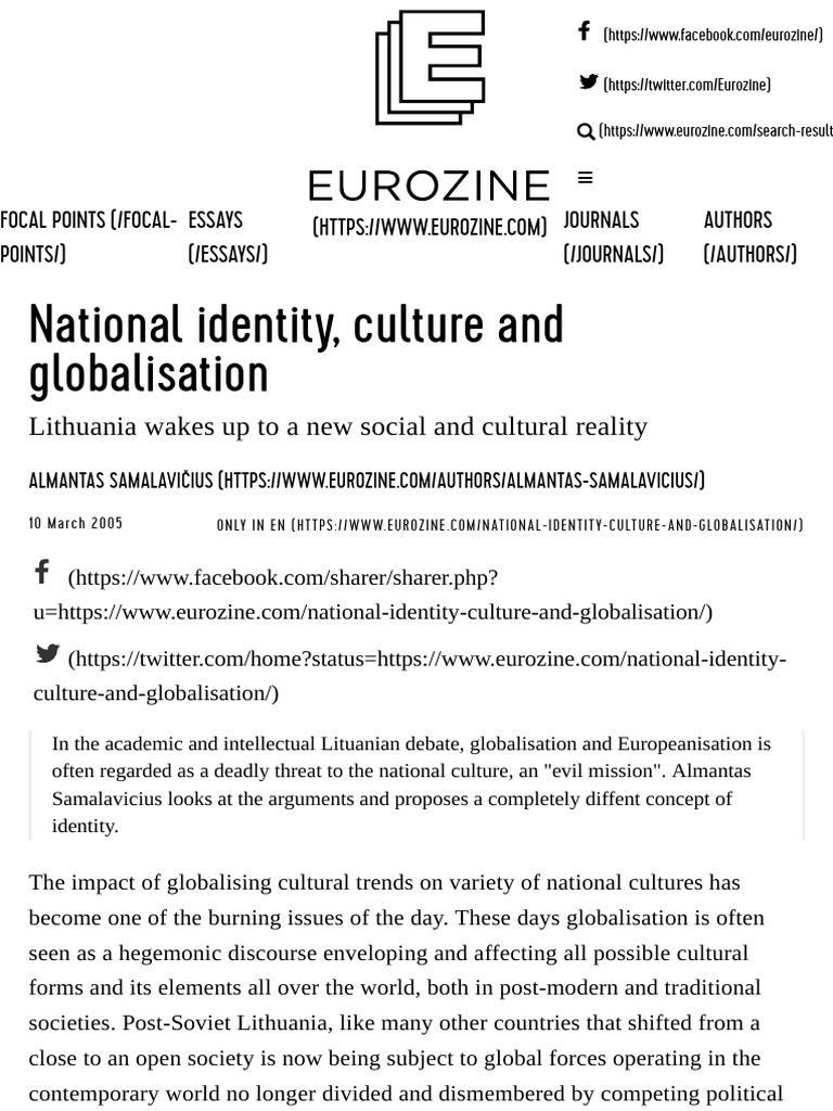 National Identity, Culture and Globalisation - Eurozine | PDF ...