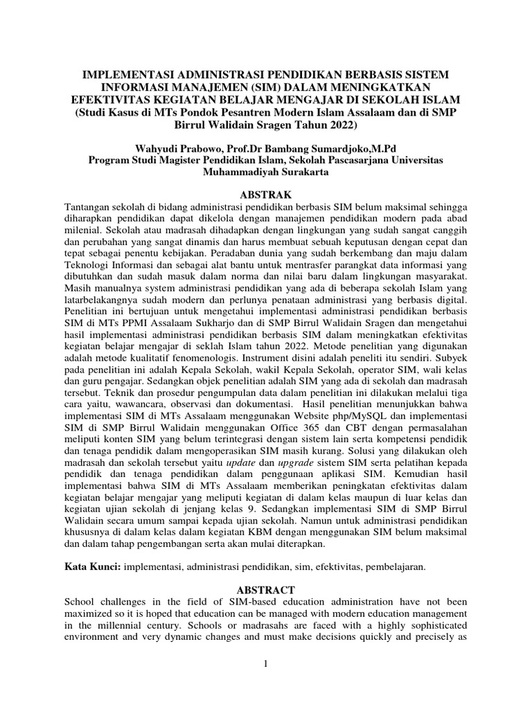 Implementasi Administrasi Pendidikan Berbasis Sistem Informasi Manajemen (SIM) ... by Wahyudi ...