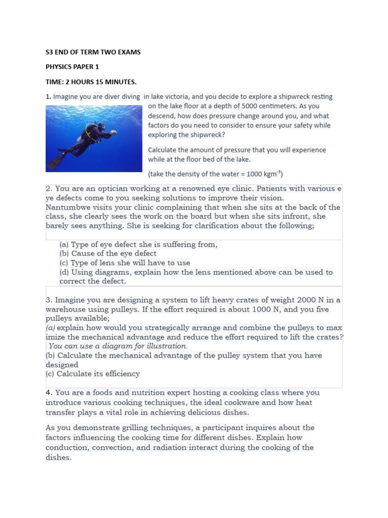 S3 Phy Eot Exam | PDF | Optics