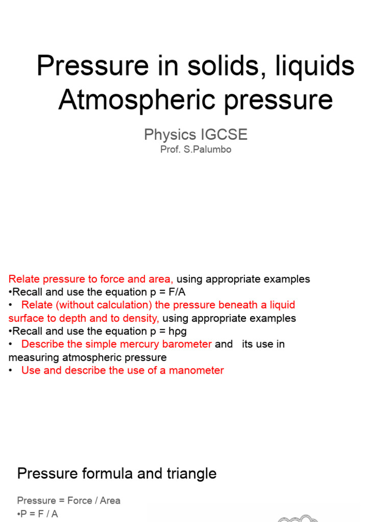 IGCSE Physics: Pressure Concepts | PDF | Teaching Methods & Materials | Science & Mathematics