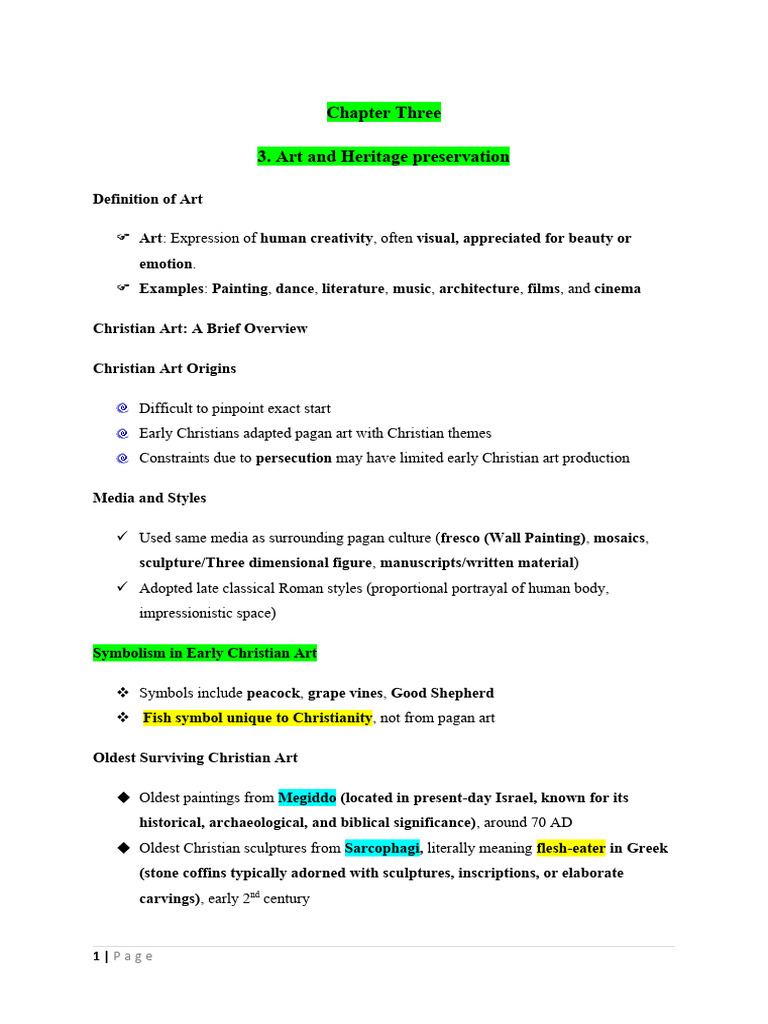 Art and Heritage Short Note For Final Exam | PDF | Mosaic | Icon
