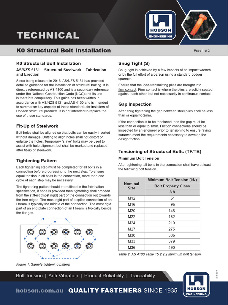 Tech k0 Structural Bolt Installation 210520 | PDF | Screw | Nut (Hardware)