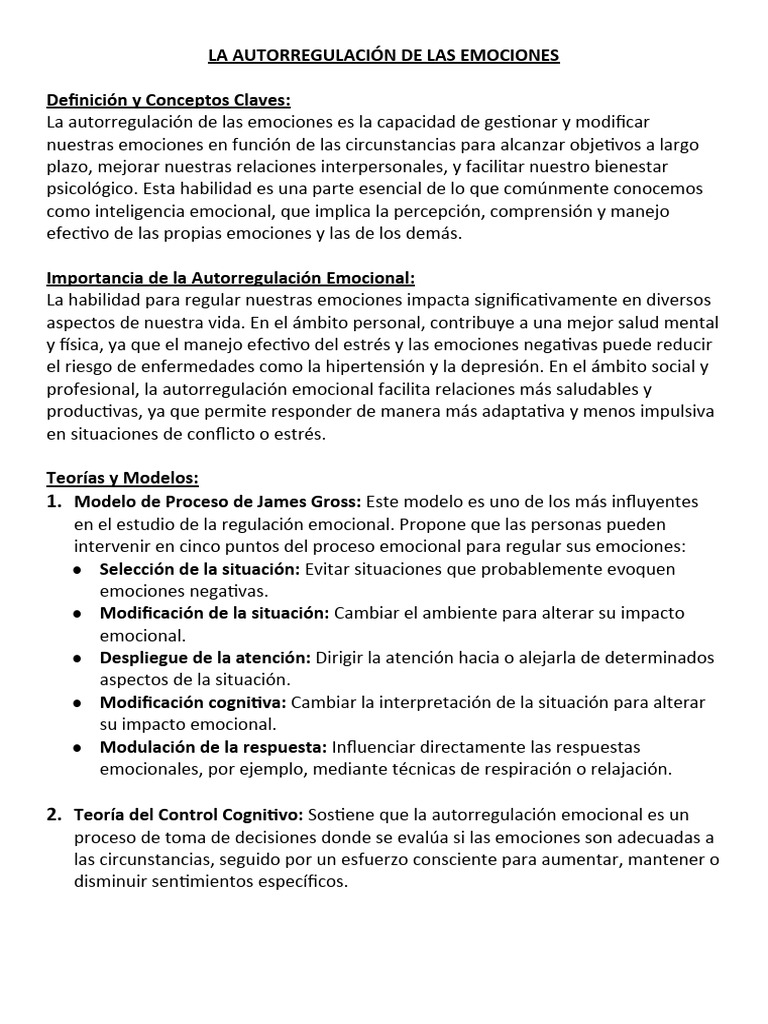 La Autorregulación de Las Emociones | PDF | Autorregulación emocional ...