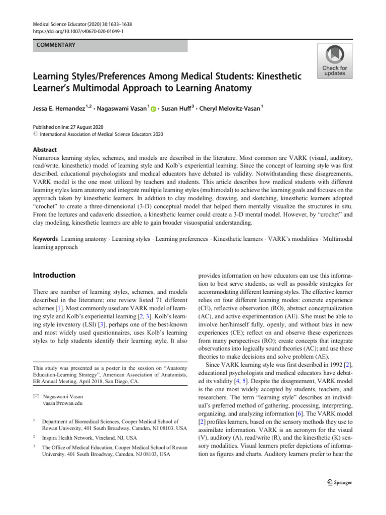 Learning Styles - Preferences Among Medical Students - Kinesthetic ...