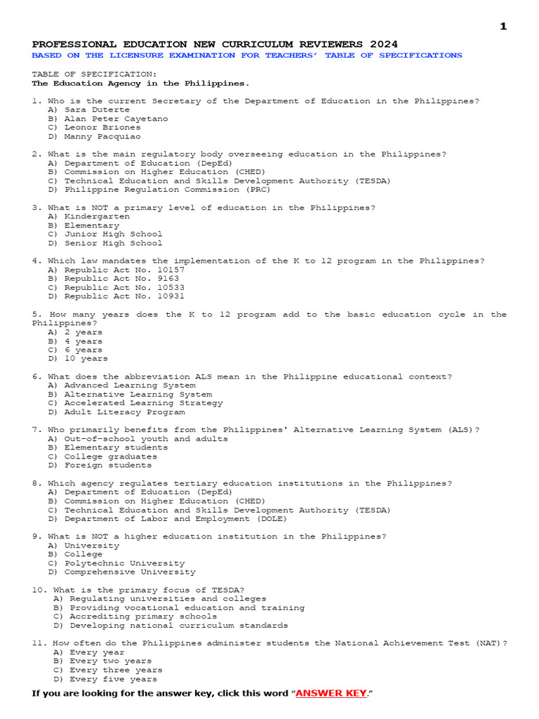 Professional Education New 2024 Questionnaire | PDF | Developmental Psychology | Cognitive ...