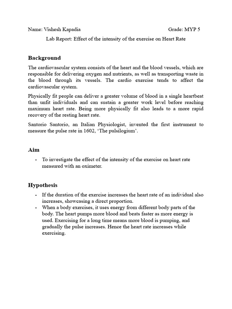 Effect of Exercise On Heart Rate - Lab Report | PDF | Heart Rate | Heart