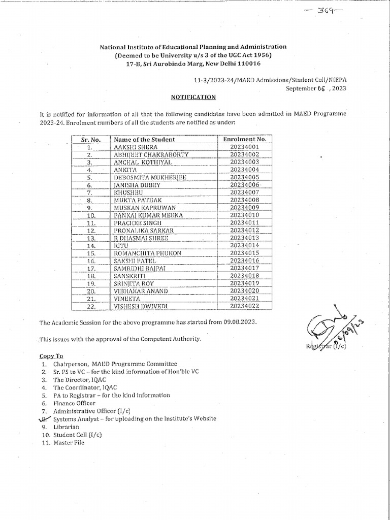 Enrolment Numbers of MAED Students | PDF