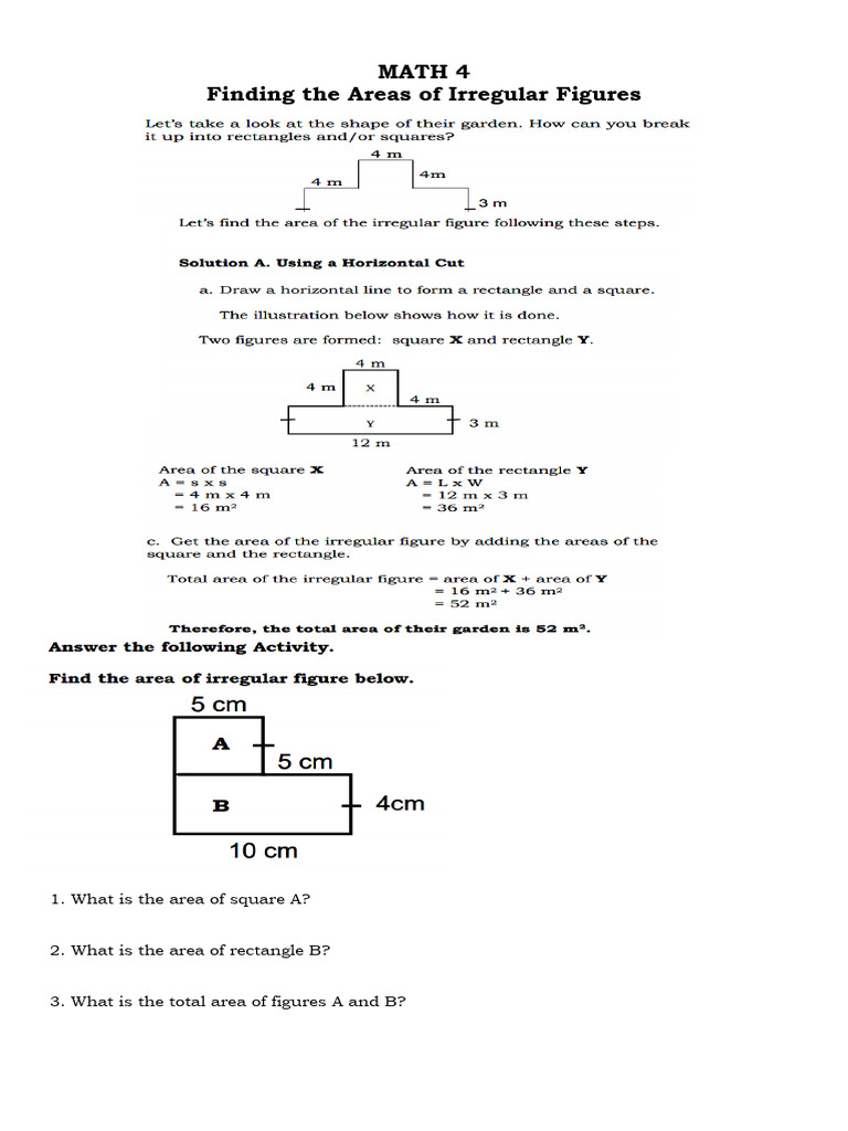 MATH 4 Finding The Areas of Irregular Figures | PDF