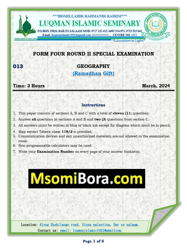 Geography NECTA Form Four Exam 2024 | PDF | Nature | Earth Sciences